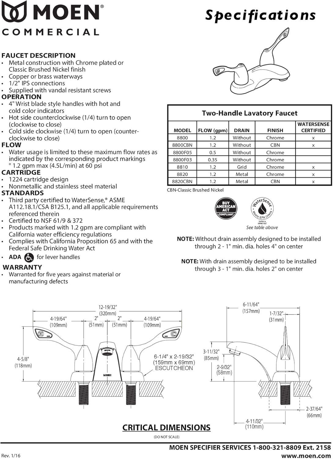 Moen Commercial M-Bition Chrome Two-Handle Centerset Bathroom Faucet 1. ...